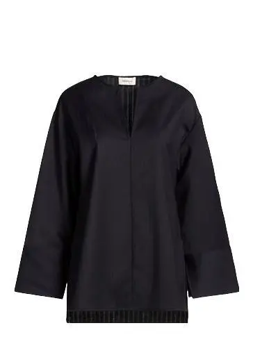OTTOD'AME Pinstriped V-neck Top - Midnight Blue