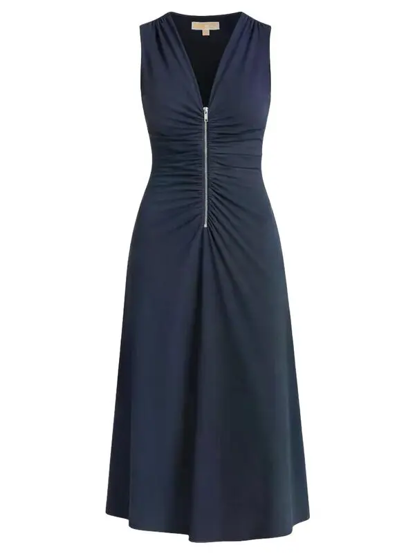 Michael Kors V-neck Zip Midi Dress - Blue