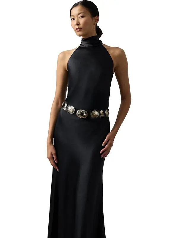 Ralph Lauren Masina Stretch Satin Full Length Skirt - Black