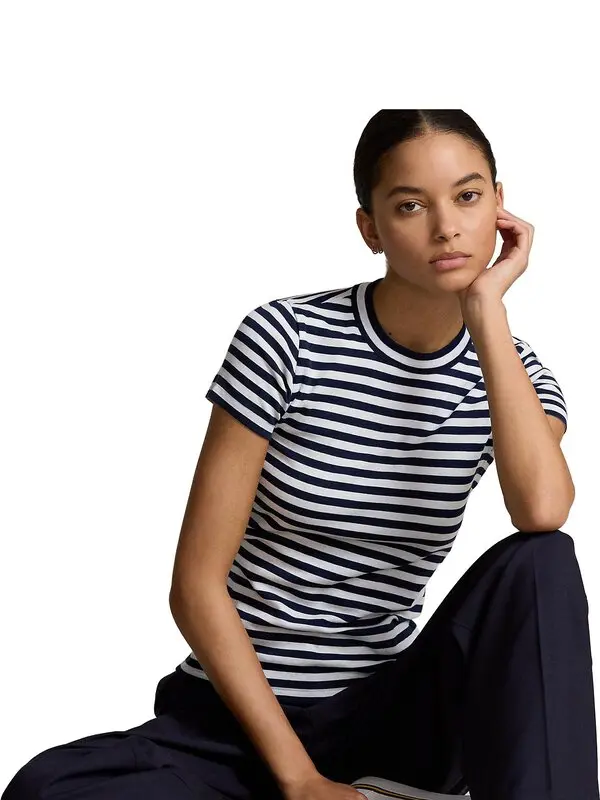 Ralph Lauren Striped Ribbed Cotton Crewneck T-shirt - Cruise Navy/white