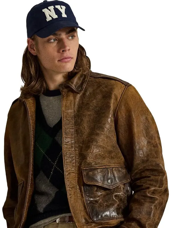 Ralph Lauren Distressed Leather Flight Jacket - Hunter Brown
