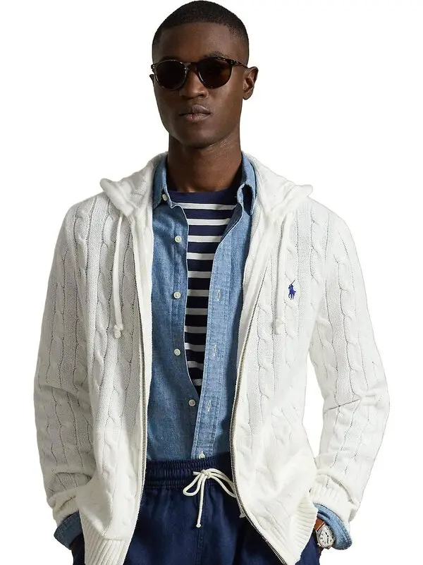 Ralph Lauren Cable-knit Cotton Zip-up Hooded Sweater - White