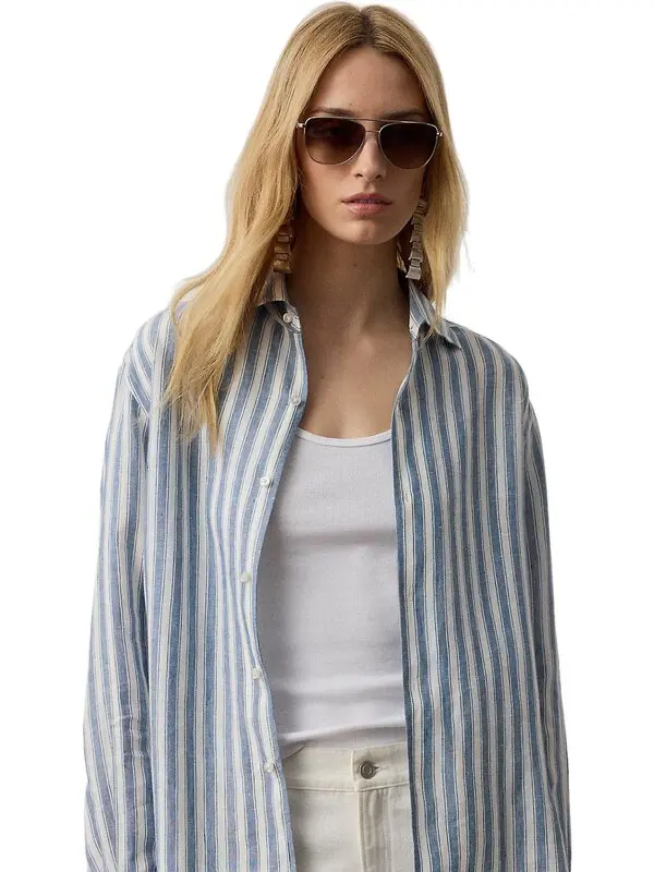Ralph Lauren Relaxed Fit Striped Linen Shirt - Chambray Blue/cream