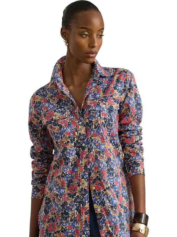 Ralph Lauren Classic Fit Floral Cotton Voile Shirt - Cream/red/blue