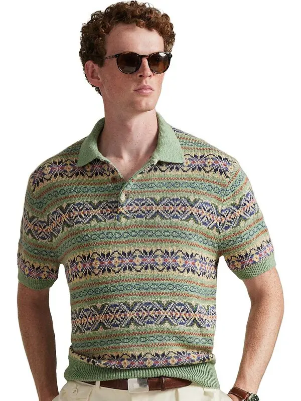 Ralph Lauren Geometric Knit Polo Sweater - Green Combo
