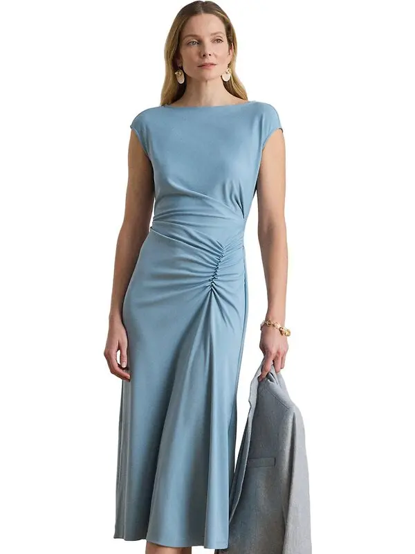 Ralph Lauren Pleated Jersey Cap-sleeve Midi Dress - Blue Note