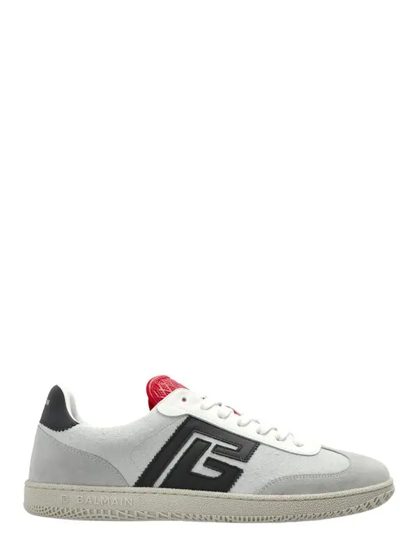 Balmain Swan Low-top Suede And Leather Sneakers - Grey