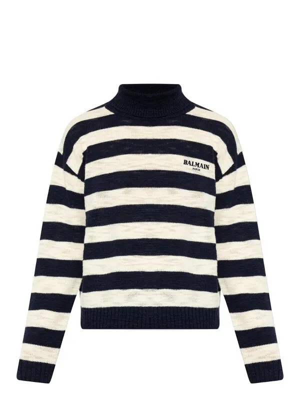 Balmain Wool Striped Turtleneck Sweater - Navy Blue