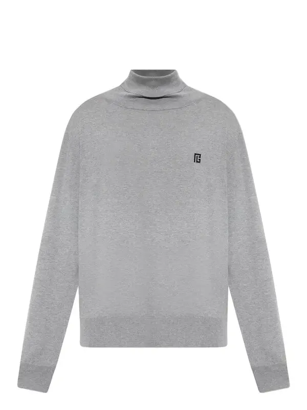 Balmain Turtleneck With Logo - Grey