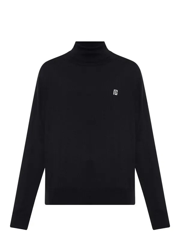 Balmain Turtleneck With Logo - Navy Blue