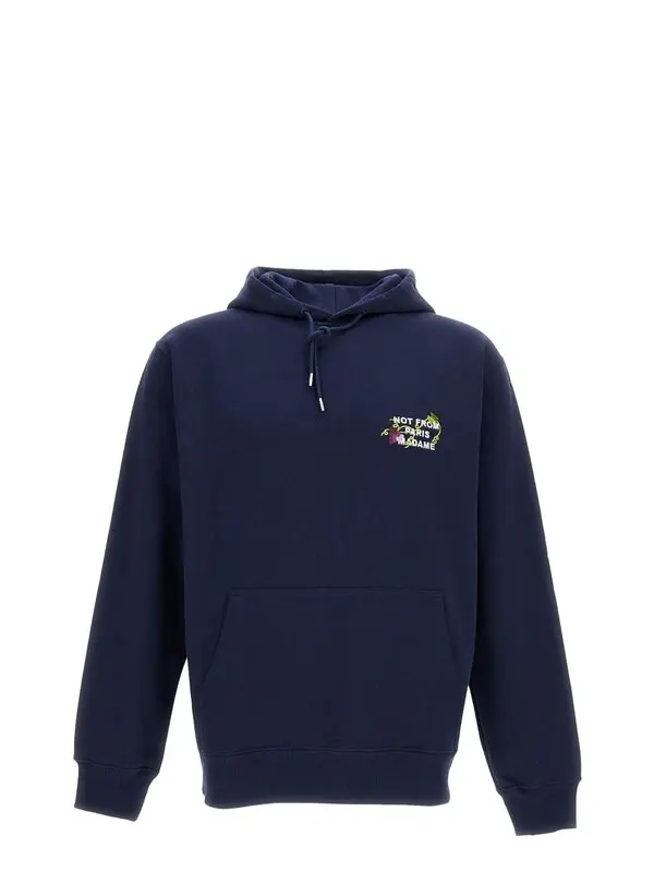 Drole De Monsieur Hooded Sweatshirt With Floral Slogan Embroidery - Blue