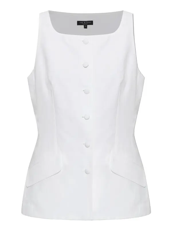 Rag & Bone Linen Blend Vest With Decorative Flaps - White