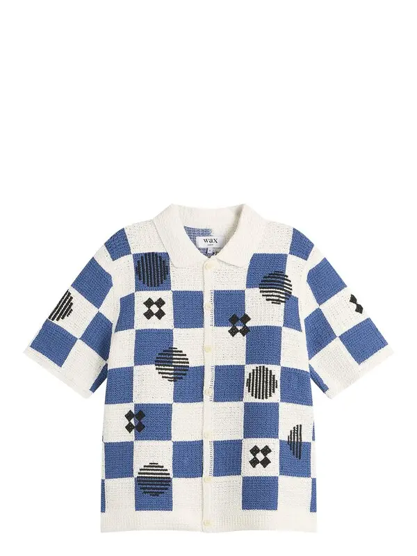 WAX LONDON Porto Square Crochet Shirt - Ecru/blue
