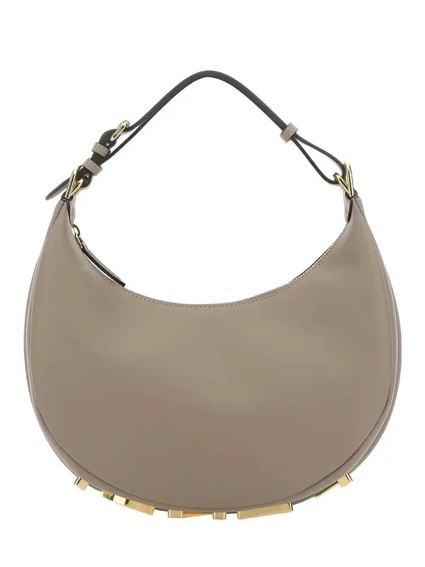 Fendi Small Graphty Handbag In Dove Grey Leather - Gray