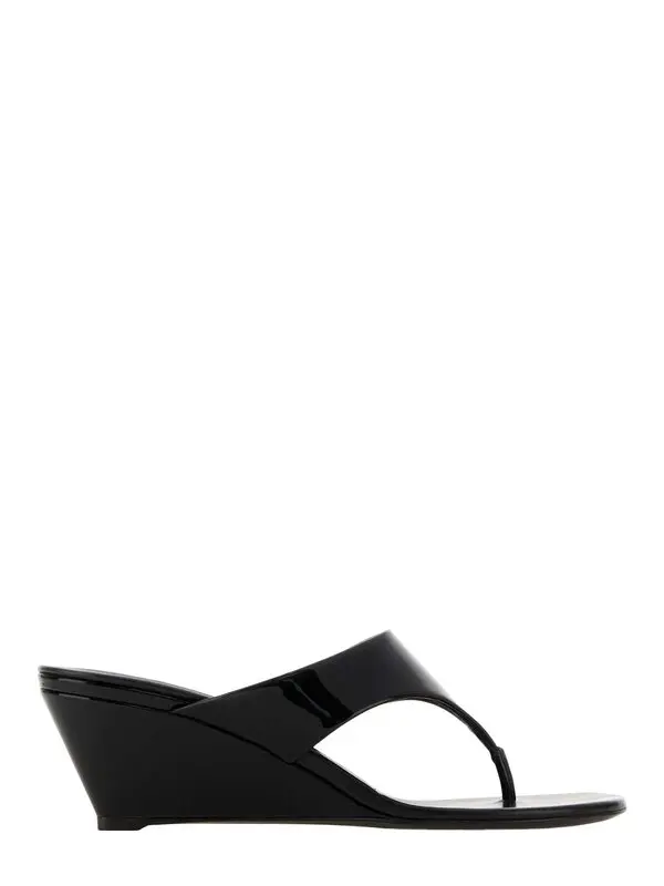 Prada Leather Thong Mules With Wedge Heel - Black