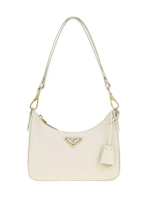 Prada Ivory Leather Mini Re-edition Shoulder Bag - White