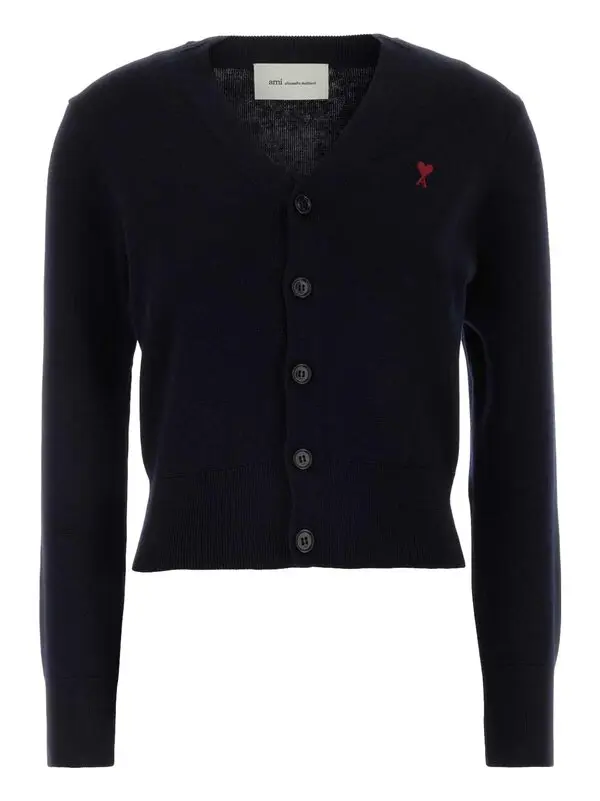 AMI Paris Midnight Wool Cardigan - Blue