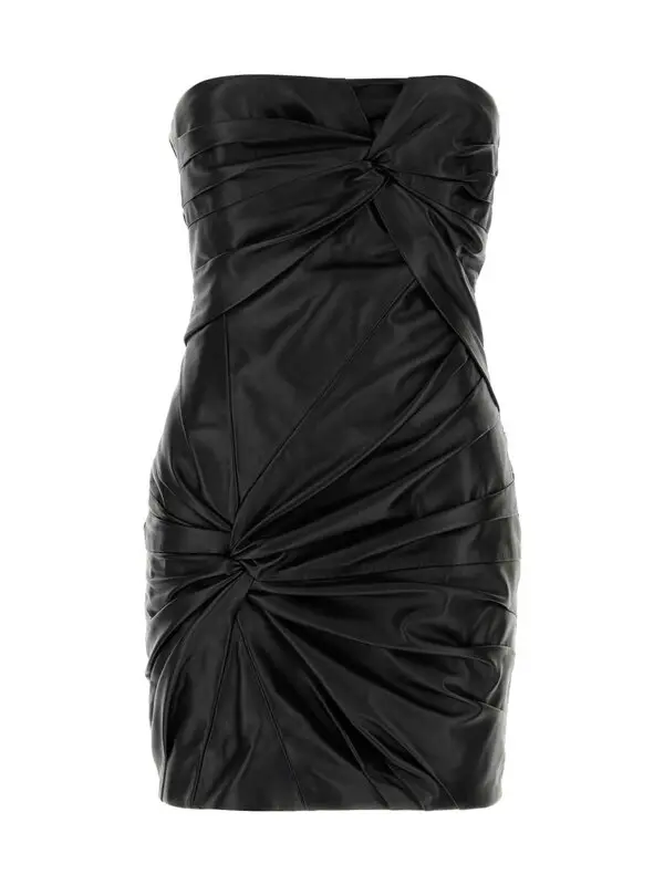 Attico Leather Mini Dress - Black