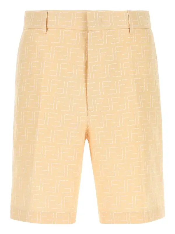 Fendi Cream Linen Blend Bermuda Shorts - Yellow