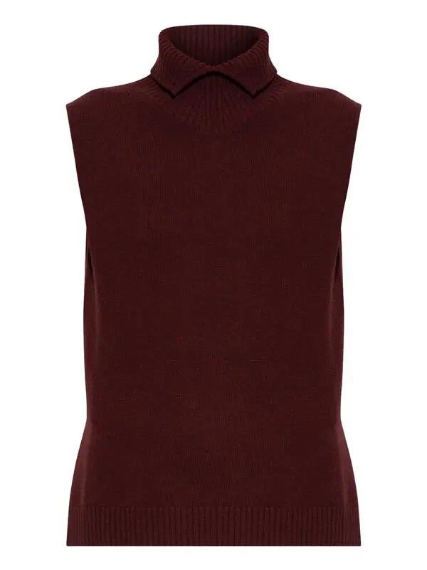 JIL SANDER Asymmetrical Turtleneck Wool Knit Vest - Burgundy