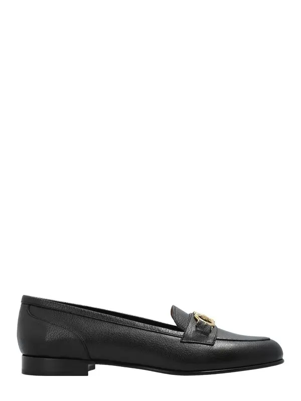 FERRAGAMO Bax" Loafers With Gold Gancini Embellishment - Black