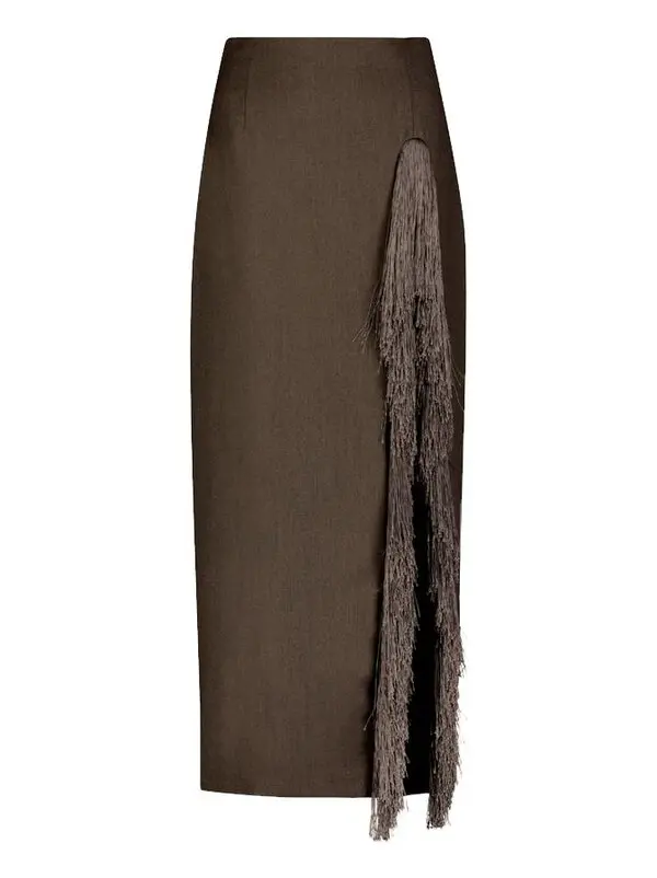 Lela Rose Garden Wool Fringe Detail Pencil Skirt - Black / White / Pink / Gray