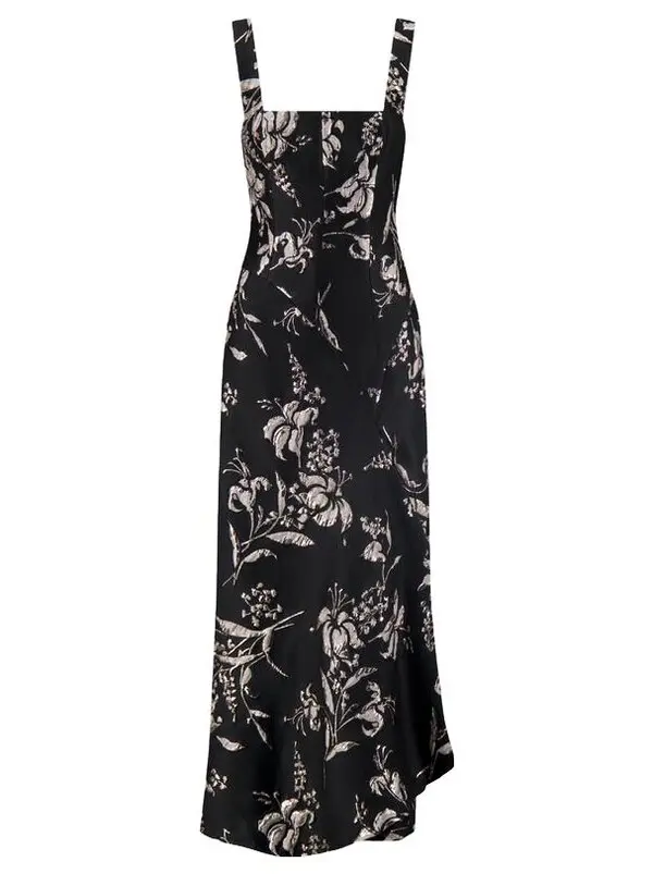 Lela Rose Metallic Floral Jacquard Cascade Dress - Black