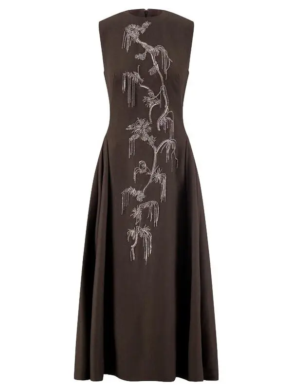 Lela Rose Sleeveless A-line Midi Dress With Crystal Embroidery - Black / White / Pink / Gray