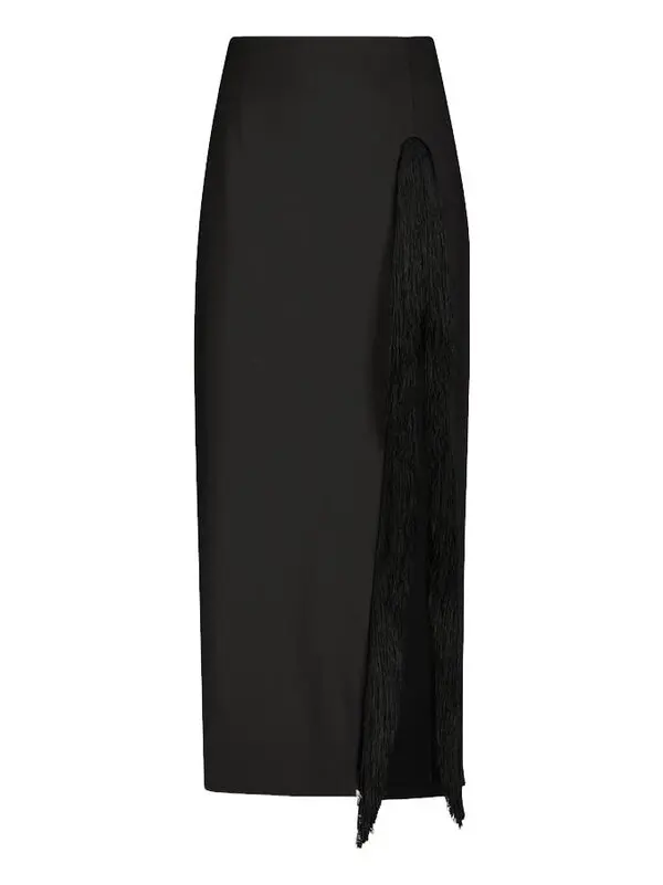 Lela Rose Garden Wool Fringe Detail Pencil Skirt - Black