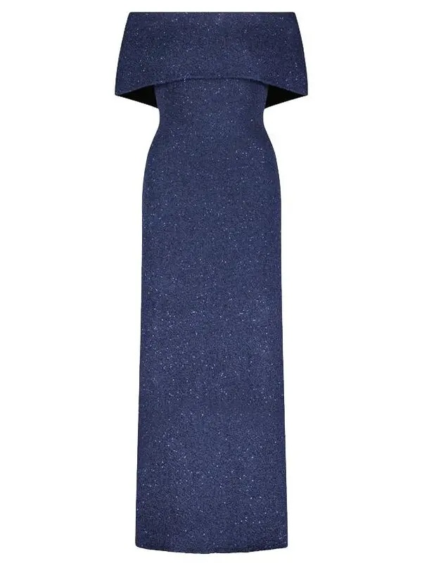 Lela Rose Sequin Knit Off-the-shoulder Cuff Gown - Black