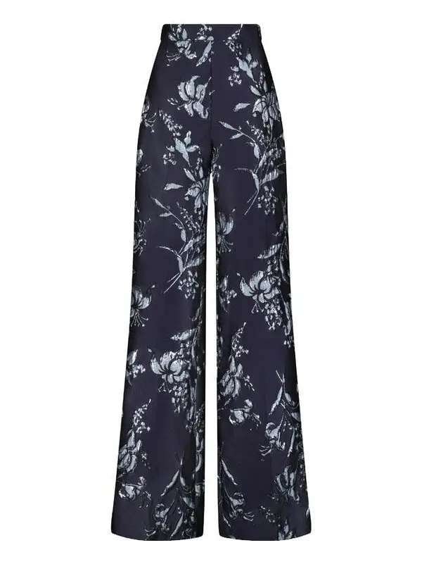 Lela Rose Metallic Floral Jacquard Wide Leg Pant - Black