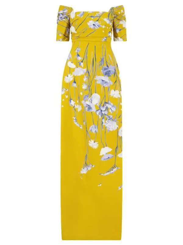 Lela Rose Faille Cuff Sleeve Gown - Floral