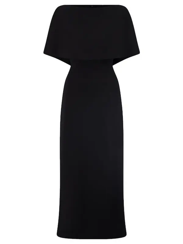 Lela Rose Ponte Boat Neck Cape Midi Dress - Black