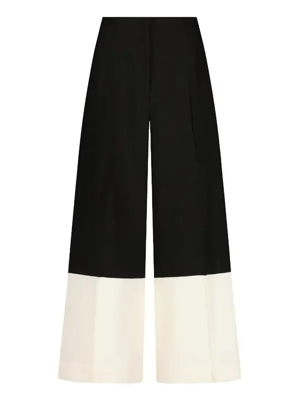 Lela Rose Stretch Twill Two-tone Wide Leg Pant - Black