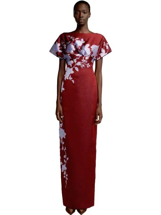 Lela Rose Fil Coupé Column Gown - Red