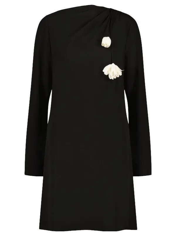Lela Rose Fluid Crepe Drop Flower Tunic Dress - Black