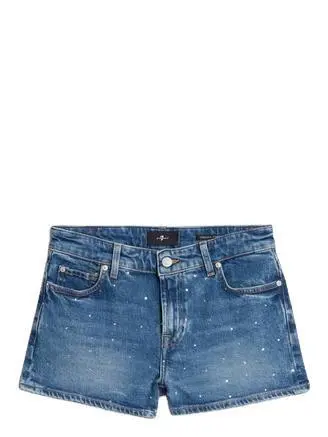 7 For All Mankind Embellished Denim Shorts - Blue