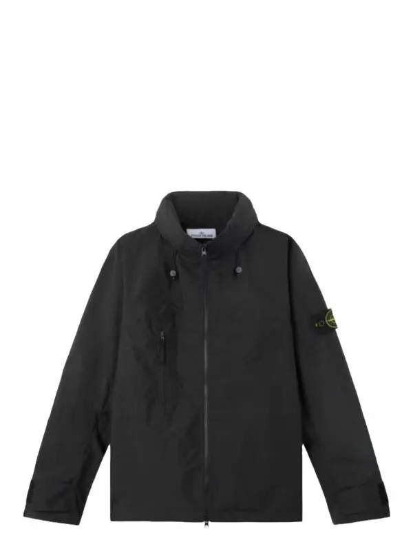 Stone Island Stand Collar Jacket With Ventilation Flaps And Patchwork Sleeves - Black