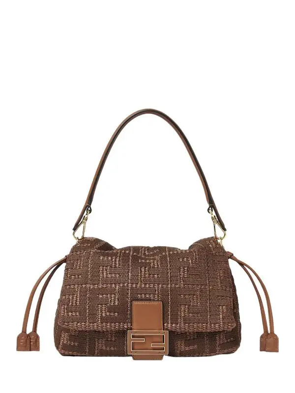 Fendi Mamma Baguette Medium Raffia Bag - Brown