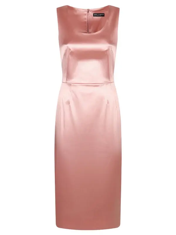 Dolce & Gabbana Sleeveless Midi Satin Dress With Back Slit - Pink