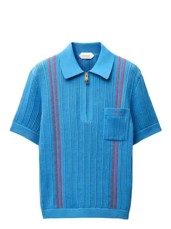 Versace Logo-embroidered Knitted Polo Shirt - Blue