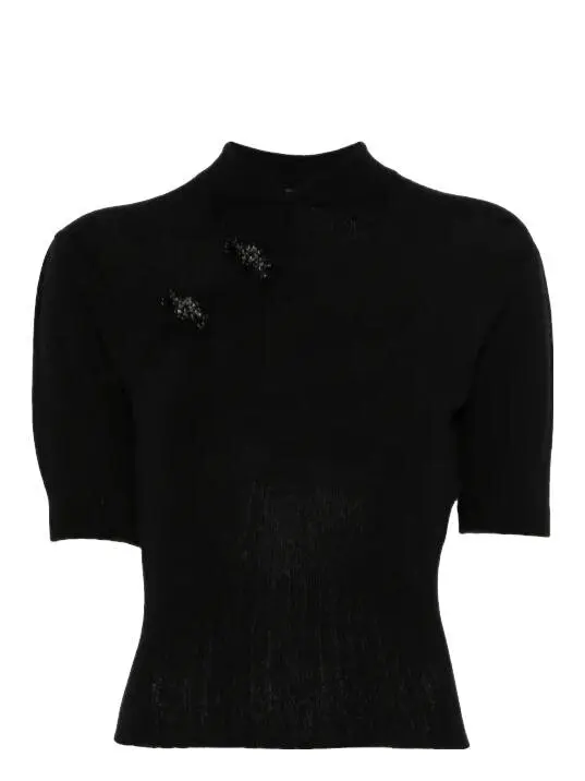 Simone Rocha Beaded Short Sleeve Sweater - Black