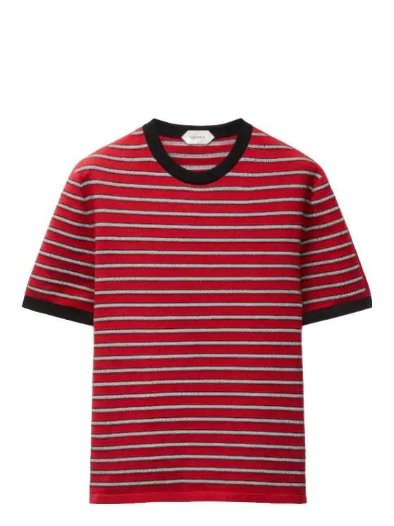 Versace Greca-jacquard Striped Knitted T-shirt - Red