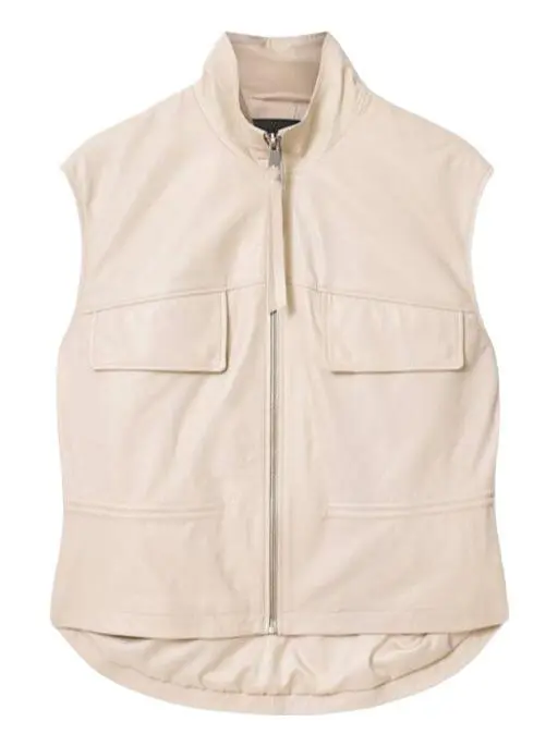 ALLSAINTS Flor Relaxed Fit Leather Gilet - Antique White
