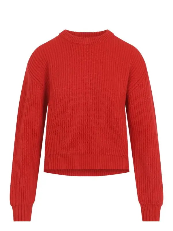 JIL SANDER Ribbed Crew Neck Knit Sweater - Red