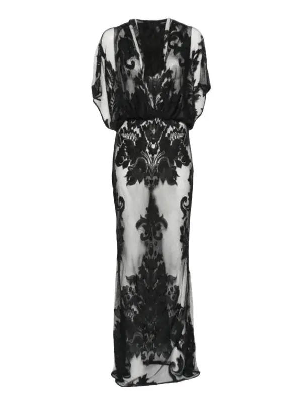 Norma Kamali Lace Embroidered Hooded Maxi Dress - Black