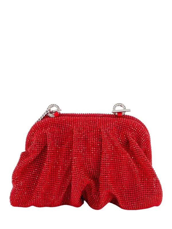 Benedetta Bruzziches Embellished Gathered Clutch Bag With Crystals - Red