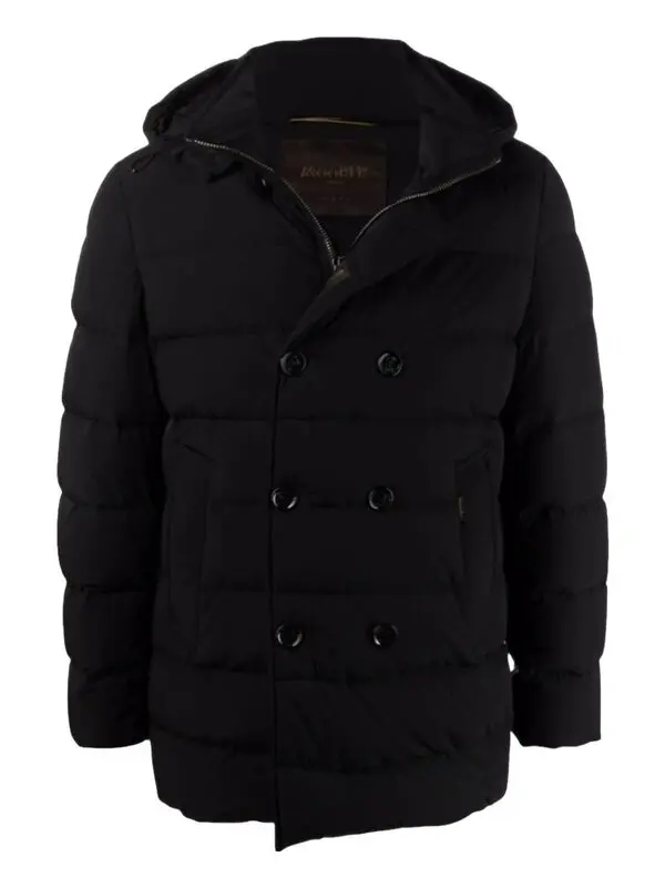 MOORER Quilted Double-breasted Hooded Jacket - Black