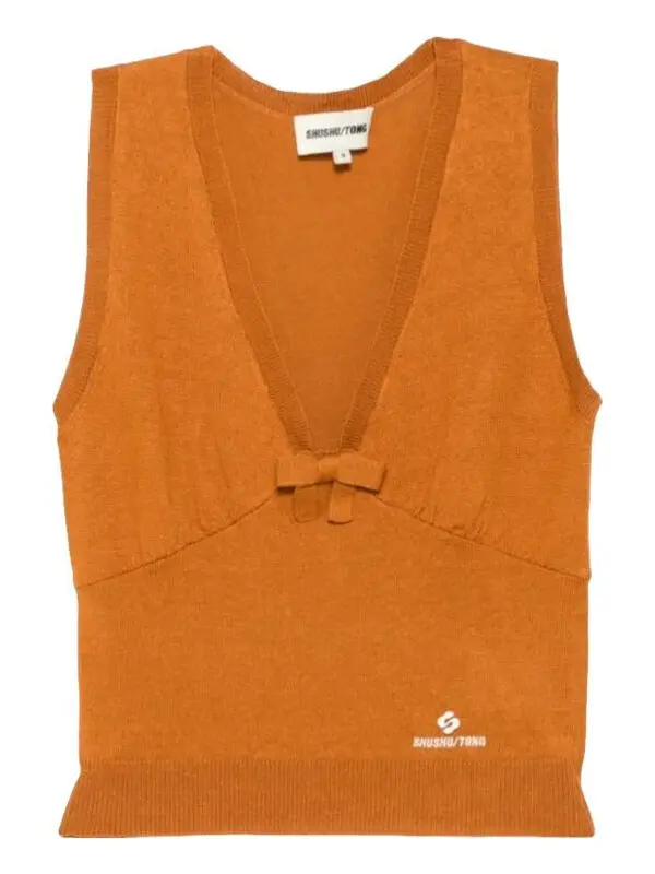 SHUSHU/TONG Sleeveless Knit Top With Bow Detail - Brown