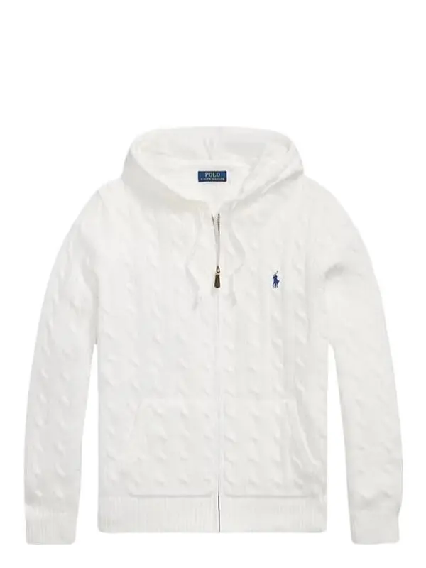 Polo Ralph Lauren Cable Knit Zip Hooded Sweater - White